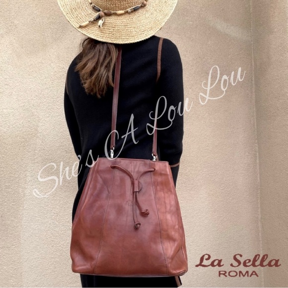 La Sella Roma | Bags | La Sella Roma Genuine Leather Drawstring Bucket ...